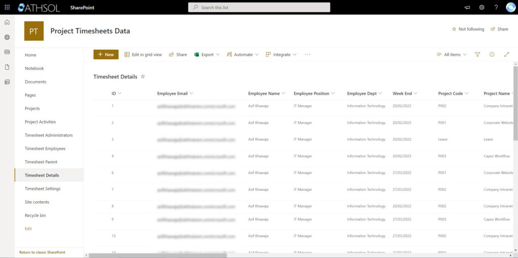 Project Timesheets PowerApp – ATH Business Solutions