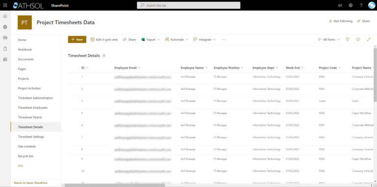 Project Timesheets PowerApp – ATH Business Solutions
